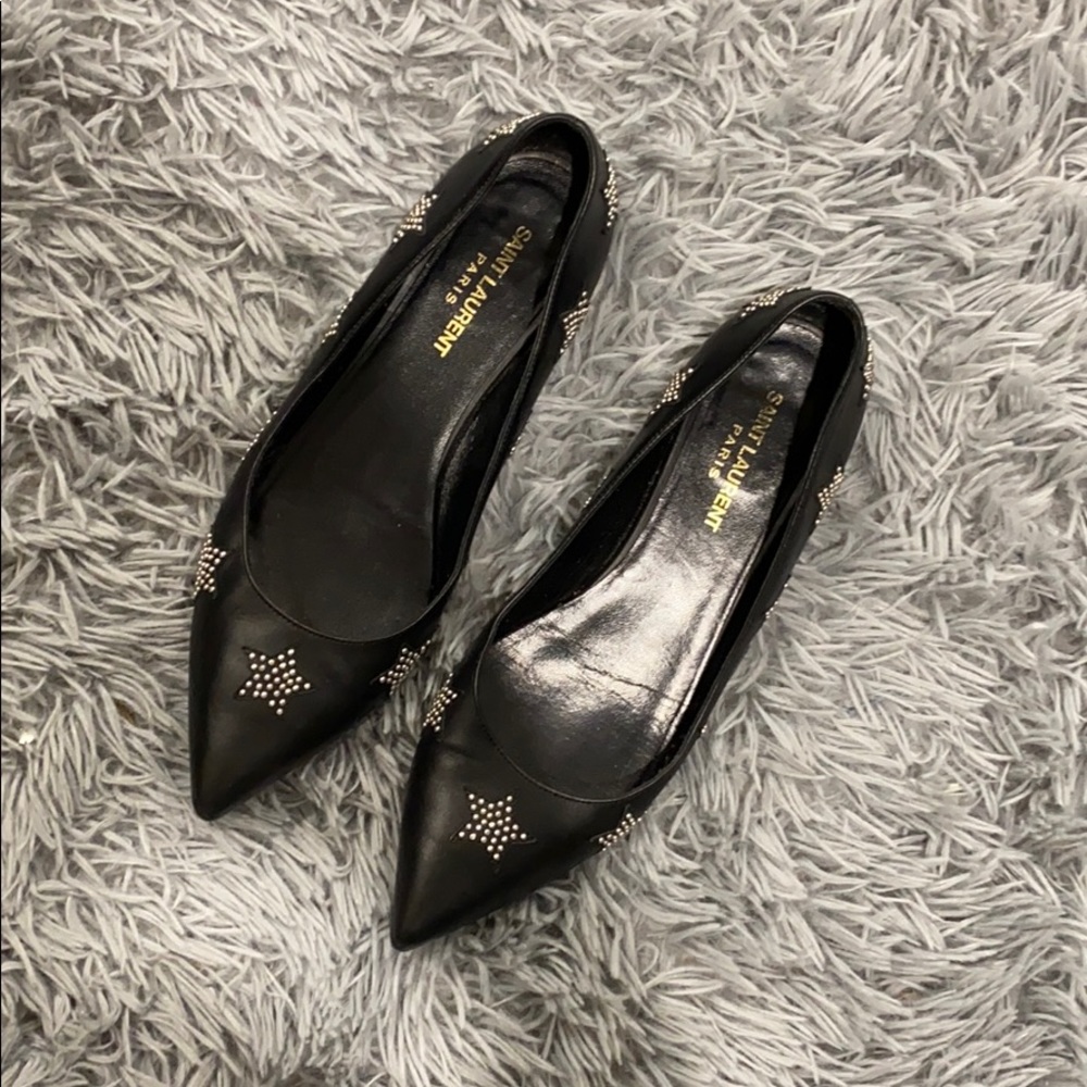Ysl Star Studded Paris Ballerina Flats Black - Gem